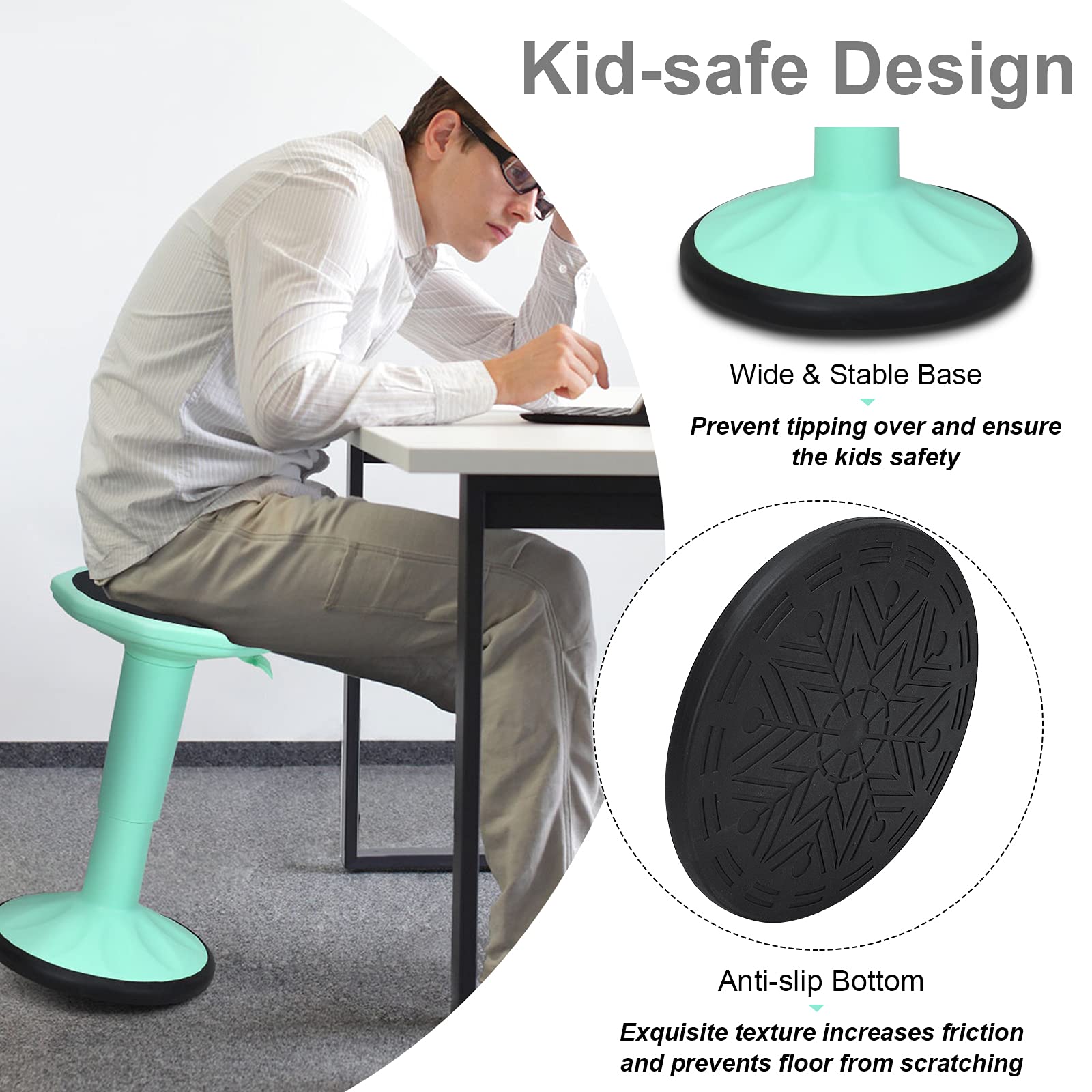 Giantex Wobble Stools for Classroom Seating, Wiggle Stool with Adjustable Height, 24 Inch Active Learning Stool, Sitting Balance Chair for School, Office Stand Up, Flexible Seating Wobble Chair(Green)