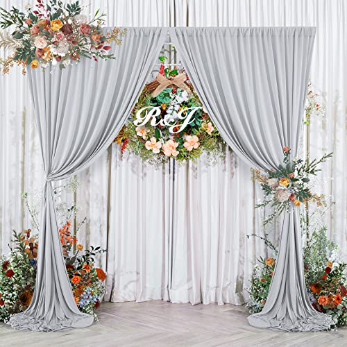 NSSONBEN Wrinkle Free 30ft×10ft Silver Grey Backdrop Curtain for Party Wedding 6 Panels 5ft×10ft Silver Grey Polyester Curtain for Backdrop Drapes Deco Birthday Baptism Photography Home