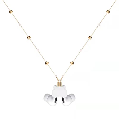 Magnetic Airpods 2 3 pro Strap Holder String Anti-Lost Ear Gold Love Heart & Plastic Pearl Beads Chain Necklace for Women, 70