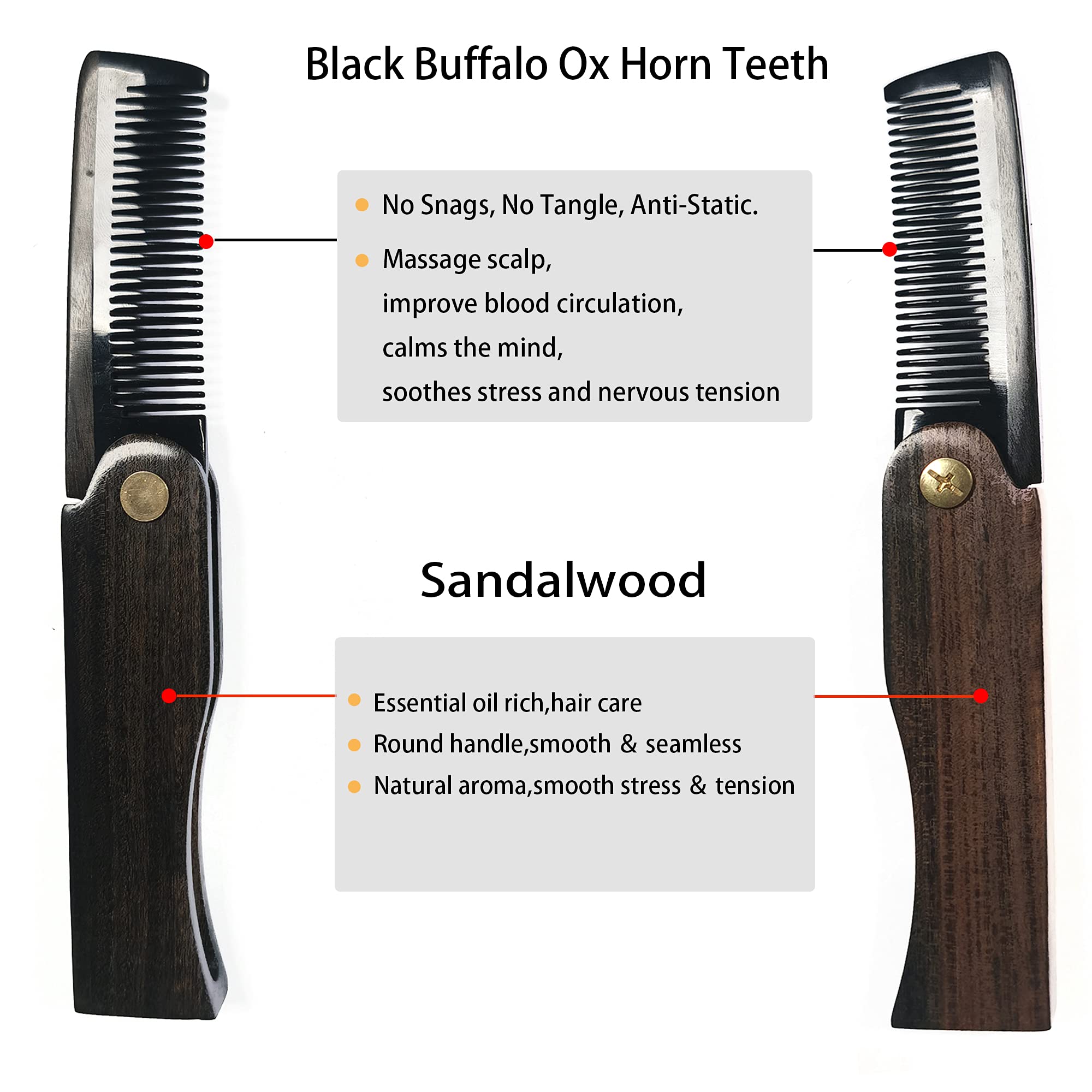 Folding Beard Comb for Men's Hair,Beard,Mustache Styling Comb- Natural Wooden Beard Comb w/Gift Box,Pocket Sized for Grooming & Combing Hair, Beards and Mustaches
