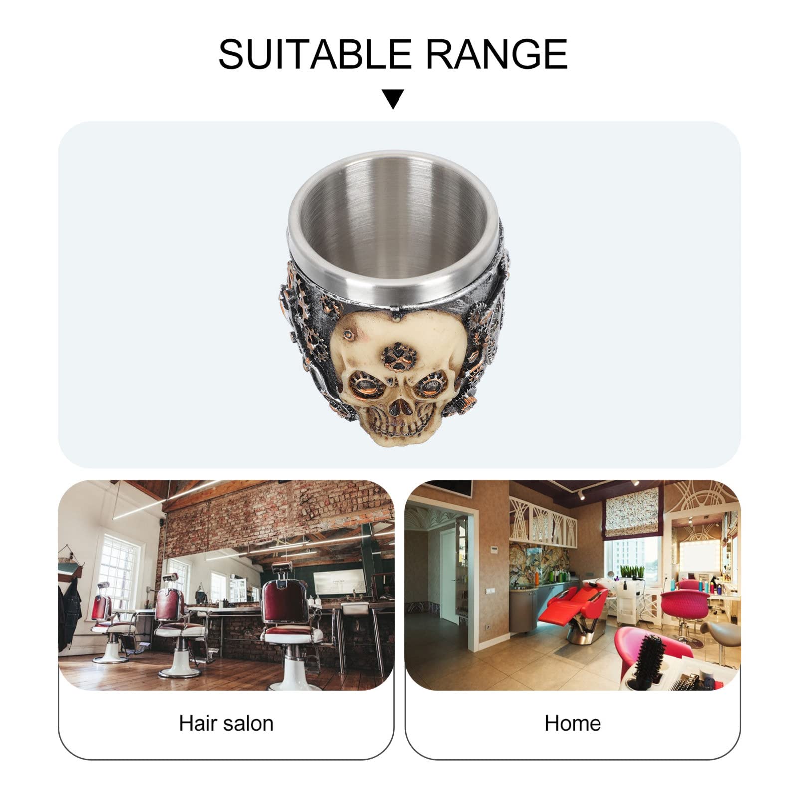 KALLORY Unbreakable Shaving Cup Men Mug Skull Wet Shaving Tool Pattern Stainless Cream for Soap Foaming Facial Cleansing Steel Lather Container Beard Bowl Cup Mens Shave Shaving Brush Bowl
