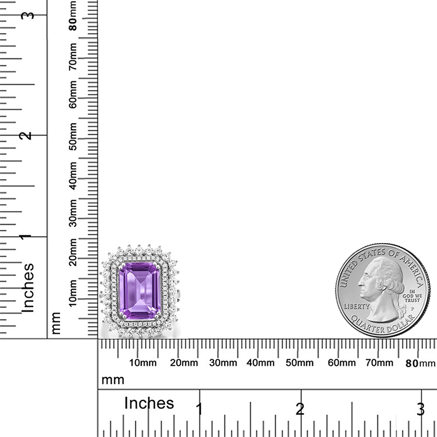 Gem Stone King 925 Sterling Silver Purple Amethyst Women Ring (7.60 Ct Emerald Cut 14X10MM) (Size 9)