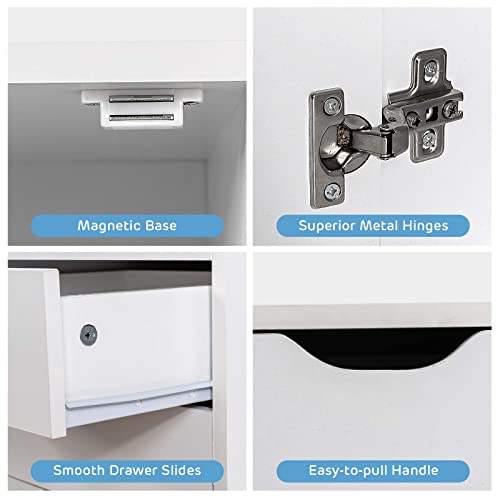 Giantex Drawers Cabinet Mobile Lateral Filing Organizer with 5 Drawers,1 Side Cabinet and Wheels Mobile Chest for Home Office Storage Use Dresser (31βx 15.5β x 25.5β, White)