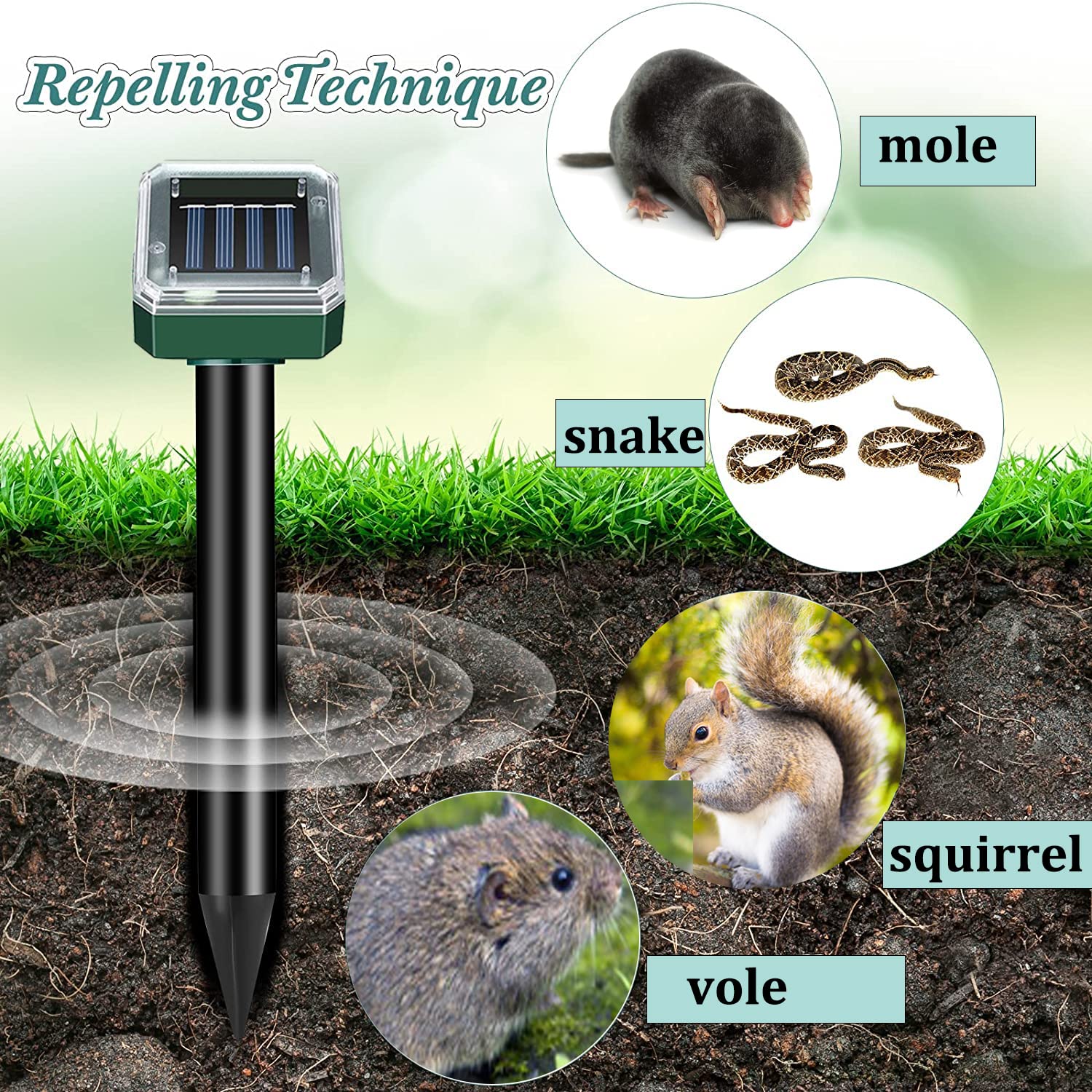 Mole Repellent 10 Pack Solar Powered Ultrasonic Snake Repellent Sonic Mole Deterrent Pest Control Chipmunk Rodent Repeller Chaser Gopher Vole Trap Outdoor Gopher Ultrasonic for Lawn Garden Repeller