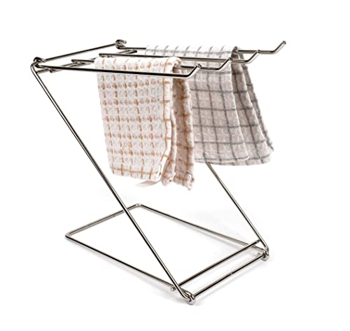 LENITH Stainless Steel Washcloth Holder Dish Rag Cloth Holder, 4 Arms Folding Towel Drying Rack for Kitchen countertop Bathroom, Hand Towel Stand Rack, Silver