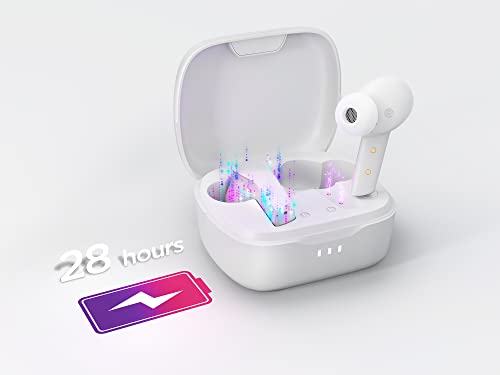 Lenovo Smart True Wireless Earbuds - Smart Switch Fast Pair - Active Noise Cancelling Earphones with Wireless Charging Case - 28 Hrs Playtime Headphones - 6 Built-in Mics - Bluetooth - White