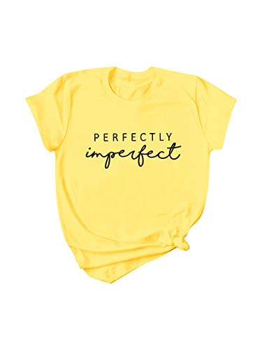 SOLY HUX Women's Letter Print Graphic Tees Short Sleeve Tops Casual Summer T Shirt Yellow L