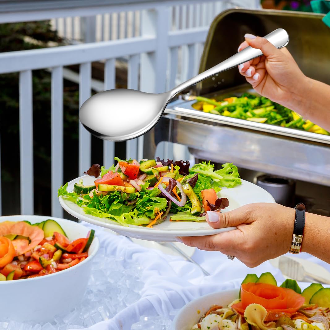 Teivio Stainless Steel Serving Utensils Set, Include Large Set of 19 Pieces - Serving Spoons, Slotted Spoons, Serving Forks, Serving Tongs and Soup Ladles, for Catering/Buffet/Chafing Dish (Silver)