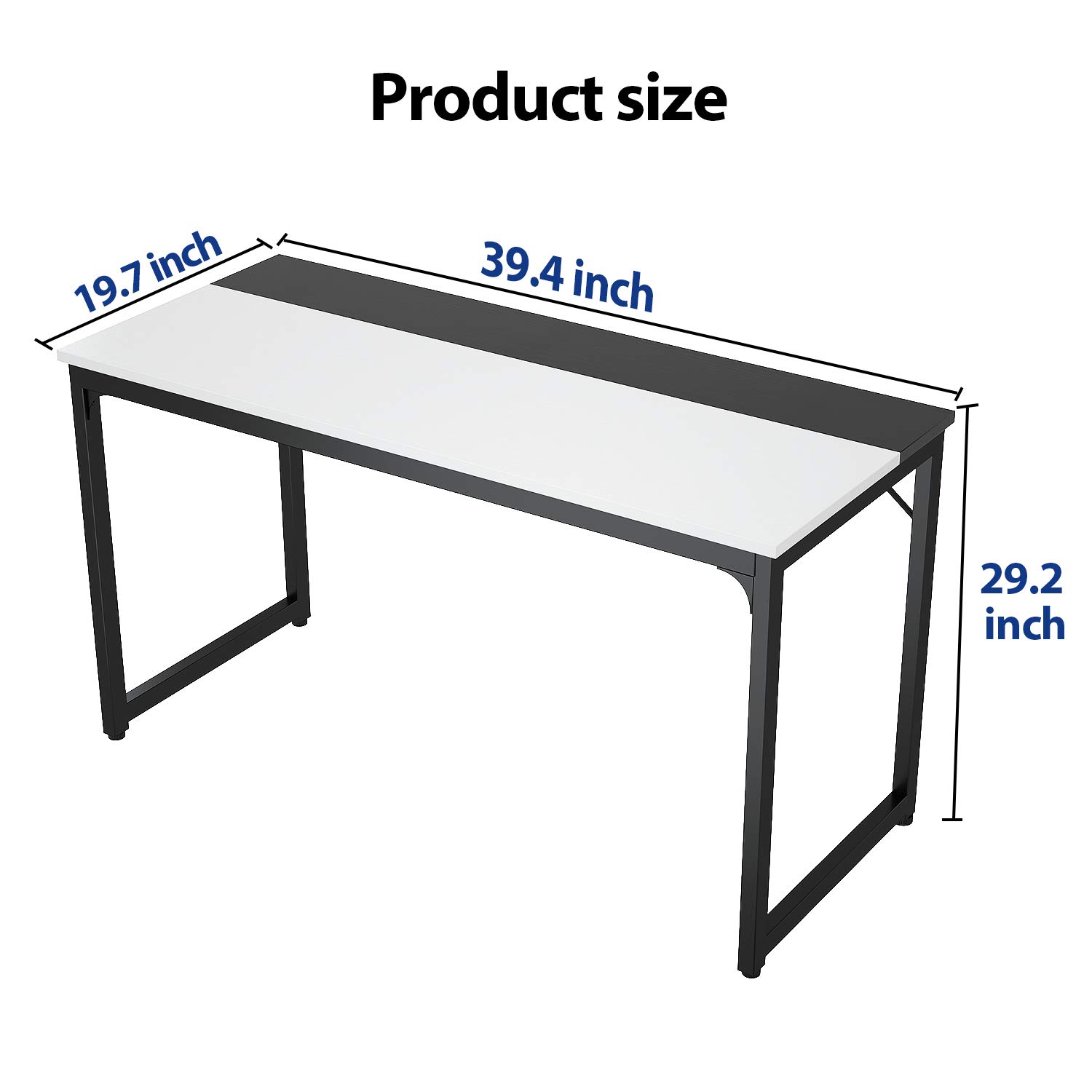 Foxemart 47 Inch Computer Table Sturdy Office Desk, Modern PC Laptop 47” Writing Study Gaming Desk for Home Office Workstation, White and Black