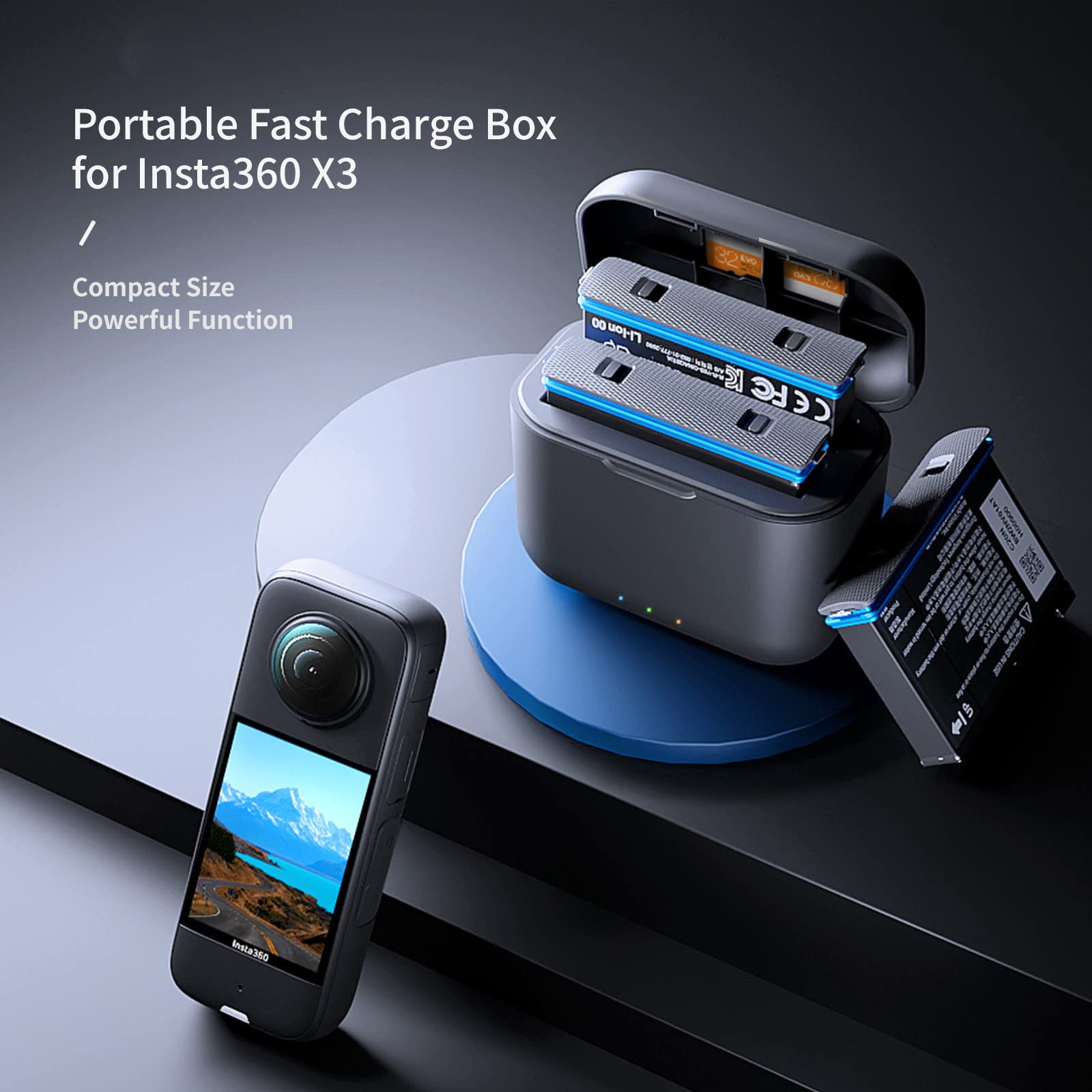 MoriEnzi for Insta360 X3 Battery Intelligent Fast-Charging case Portable Battery Storage Box 360X3 Accessories 2 Battery Charger