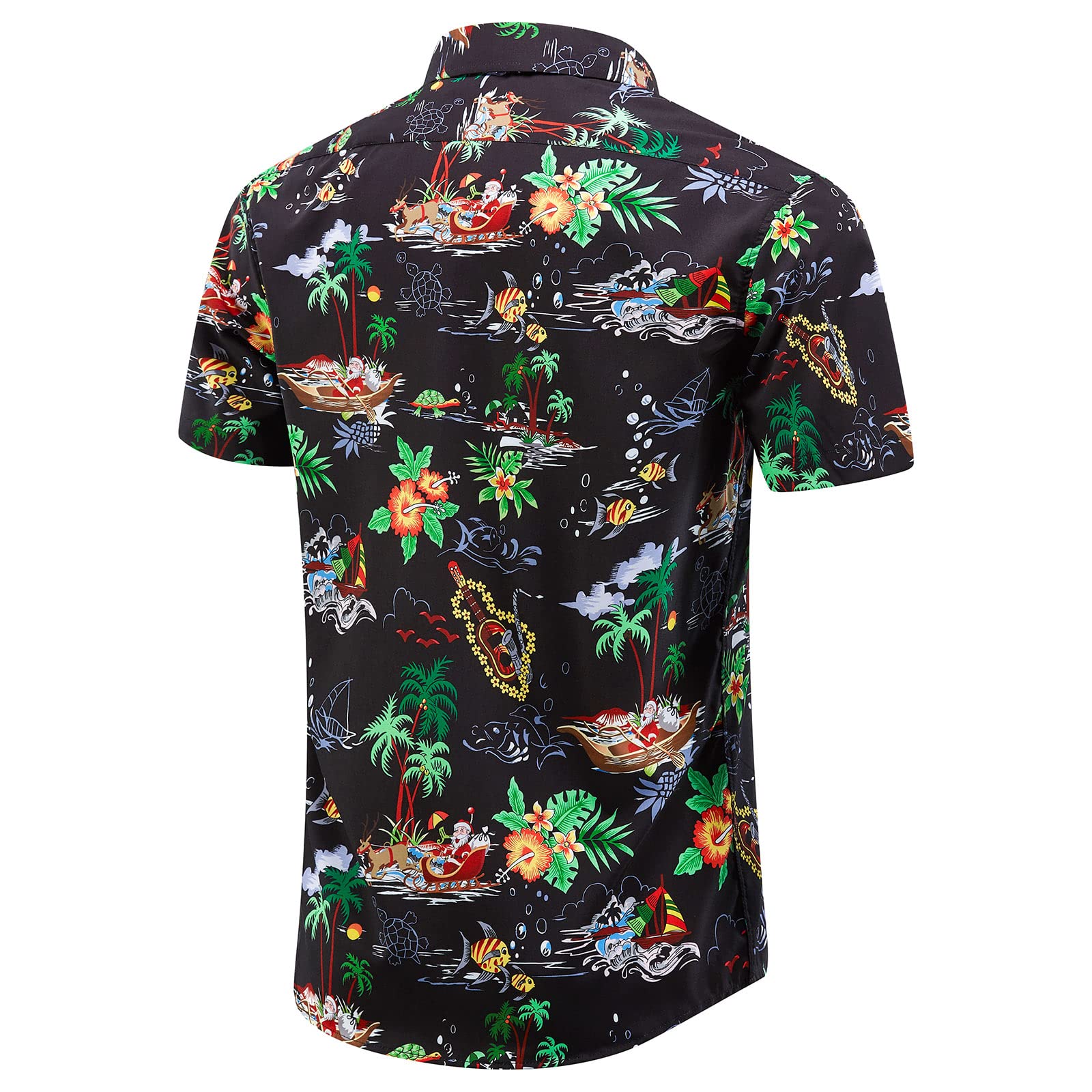 EUOW Men Christmas Button Down Shirt for Men Short Sleeve Funny Santa Hawaiian Vacation Shirts(Christmas Black,L