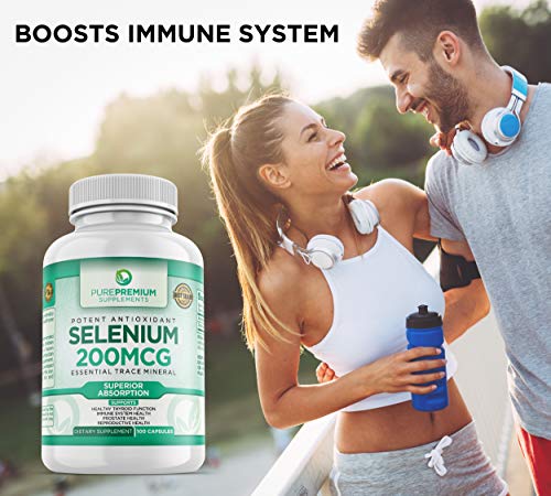 PurePremium Selenium Supplement (Selenomethionine) 100 Once Daily Selenium 200mcg Caps. Supports Immune System, Prostate and Reproductive Function - Essential Trace Mineral - Selenium 200 mcg
