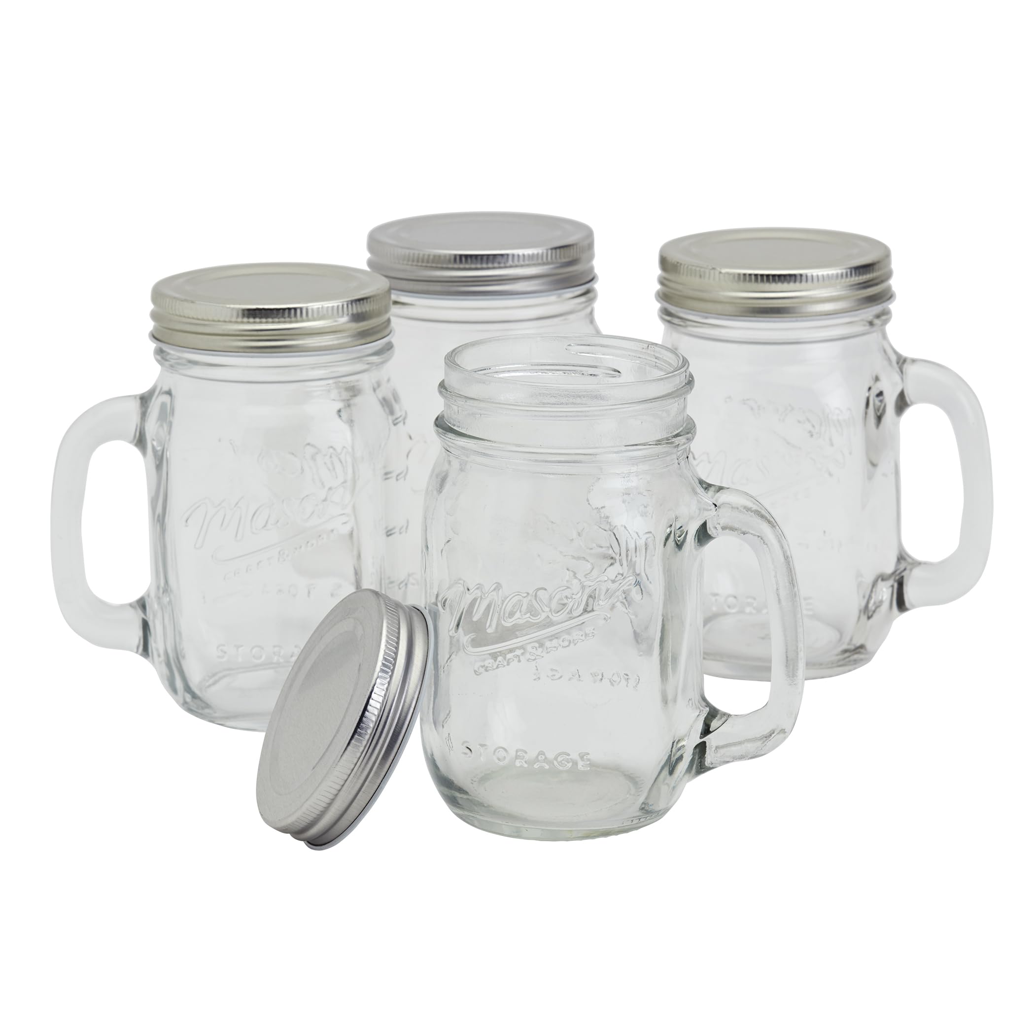 Mason Craft & More 8-Piece Glass Drinking Jars Tumblers Set with Handles Stainless Steel Lids, 16 oz.