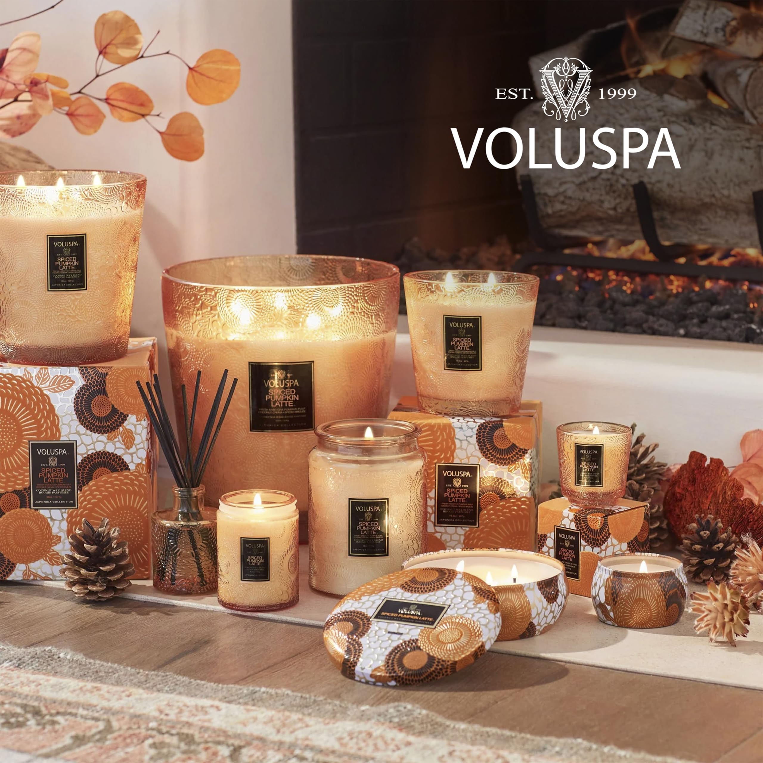 Voluspa Spiced Pumpkin Latte, 2 Wick Boxed Hearth Candle, 16.5 Ounce, 60 Hour Burn Time, All Natural Wicks and Coconut Wax for Clean Burning, Vegan, Poured in The USA