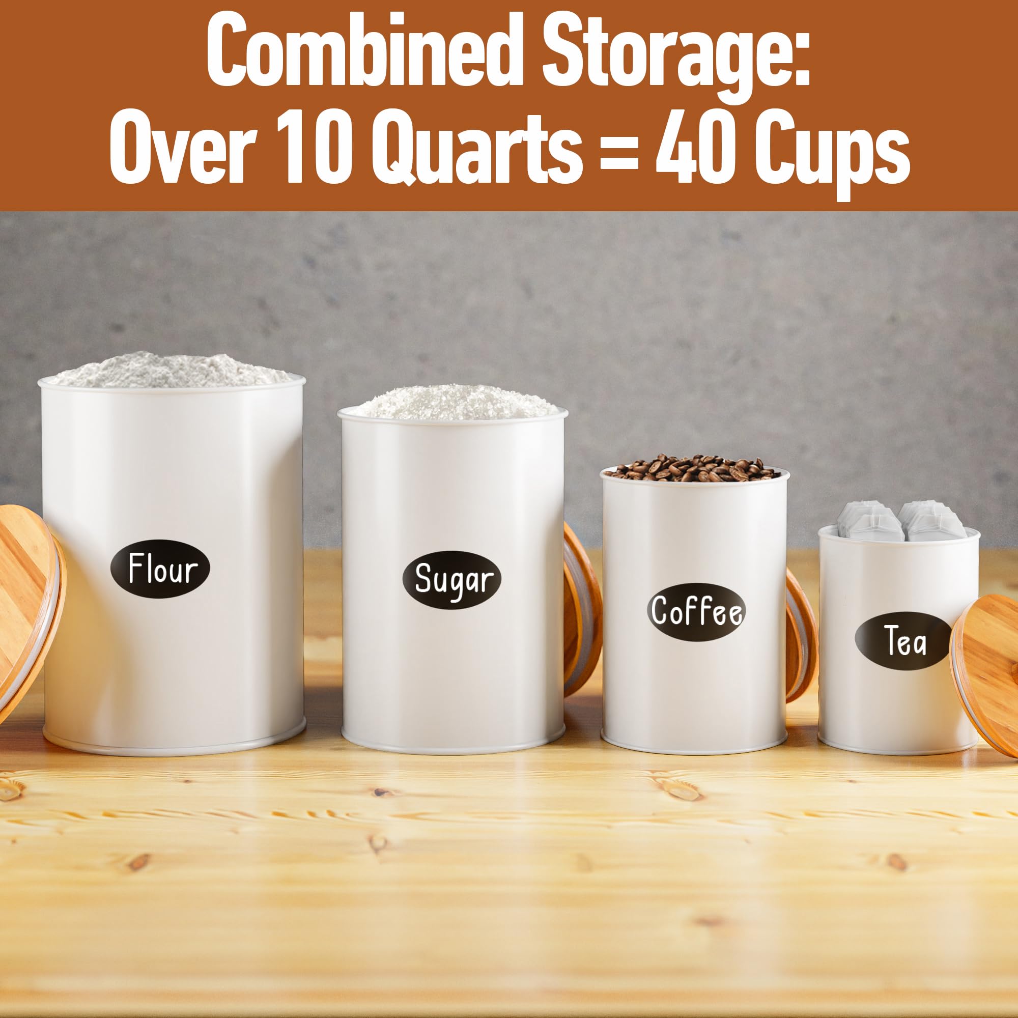 Kitchen Canisters for Countertop Set of 4 with Customizable Chalkboard Labels & Marker Pen - Big Iron Kitchen Canisters with Airtight Lids - Canisters Sets for the Kitchen - White Kitchen Canister Set