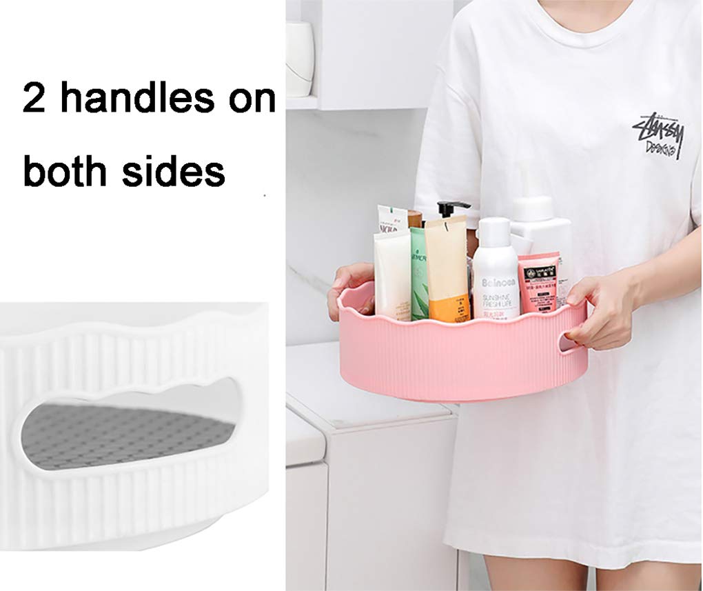Goeielewe Lazy Susan Organizer Plastic Turntable Round Rotating Storage Organizer Tray with Handle for Kitchen Cabinets, Pantry, Countertops, Bathroom Vanity (Pink, Small: 9.5-Inch)
