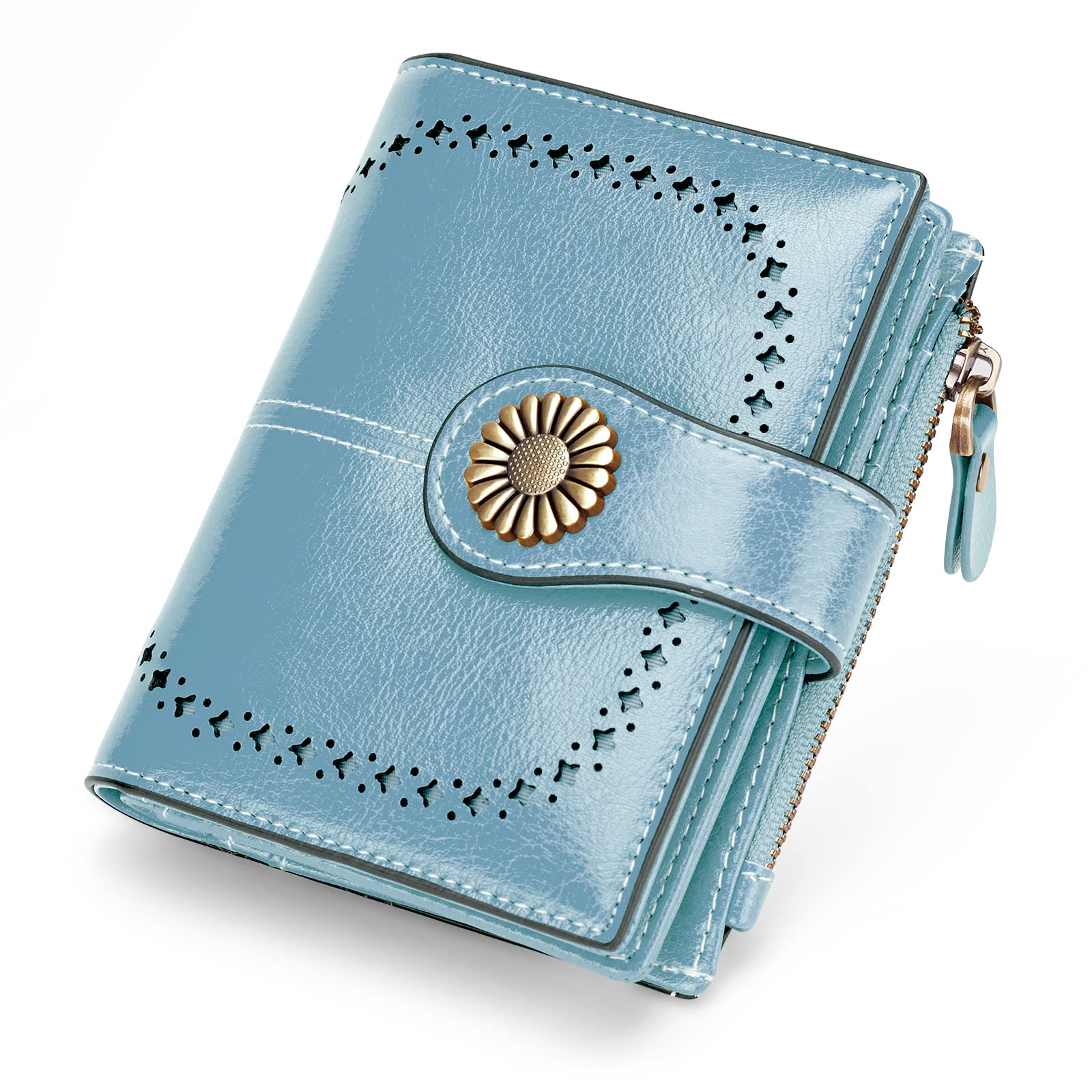 INSIFEEL Small Wallet for Women Genuine Leather Bifold Ladies Purse with ID Window (Light Blue)