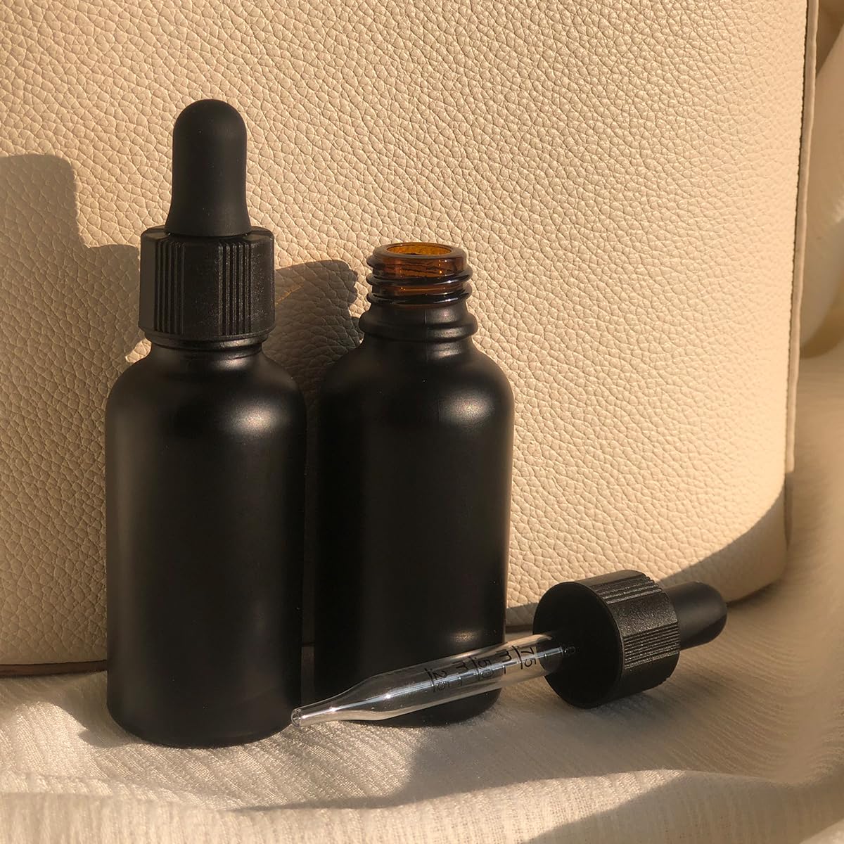 seafulee Black Coated Glass Bottle with Glass Eye Dropper, 1 oz Capacity,UV Safe Bottles for Essential Oils and Aromatherapy (Pack of 6) …