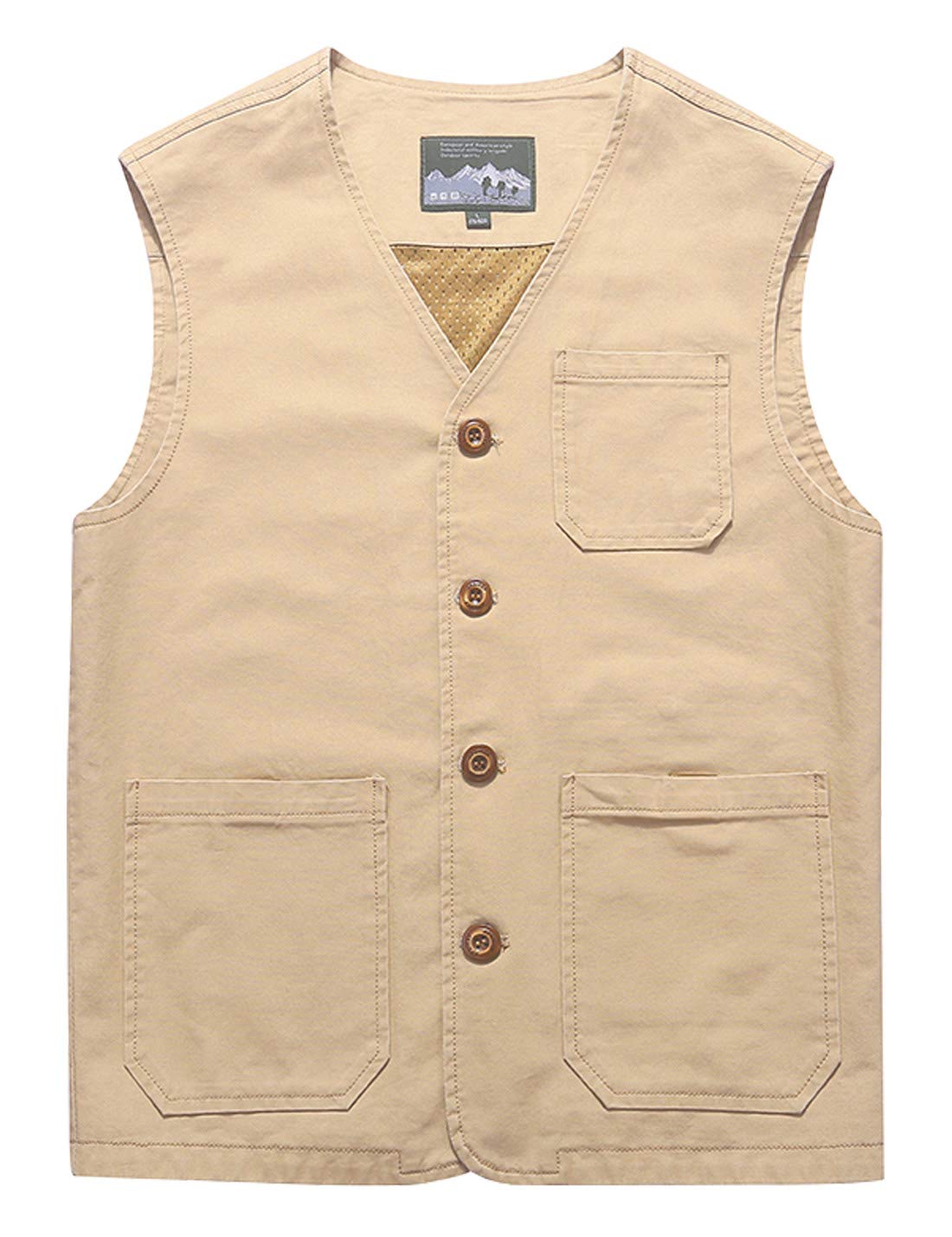 Gihuo Men's Casual Outdoor Cotton Travel Vest(-Beige-L)