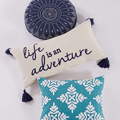 Levtex Home - Bellamy Teal - Decorative Pillow (16in. Round) - Medallion - Navy and White