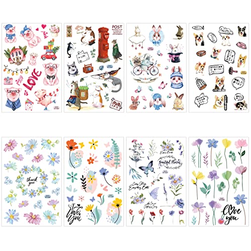 Rub on Transfers for Crafts Furniture Transfers Rub on Stickers Flower Plant Animal Country Style Rub on Transfers Decoration for Diary Album Journals DIY 8 Sheets