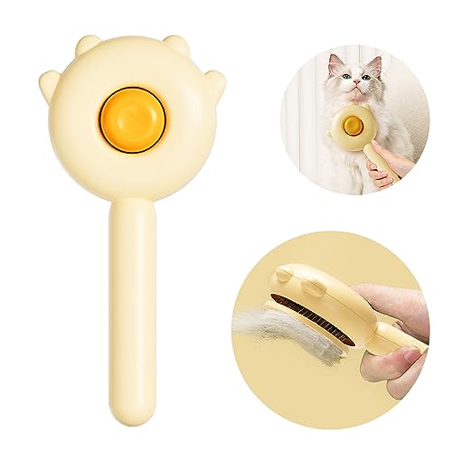 OurMiao Paw Cat Brush with Release Button, Self Cleaning Cat Brush for Shedding, Cat Hair Brush for Grooming Long and Short Haired Cats Dogs (Yellow)