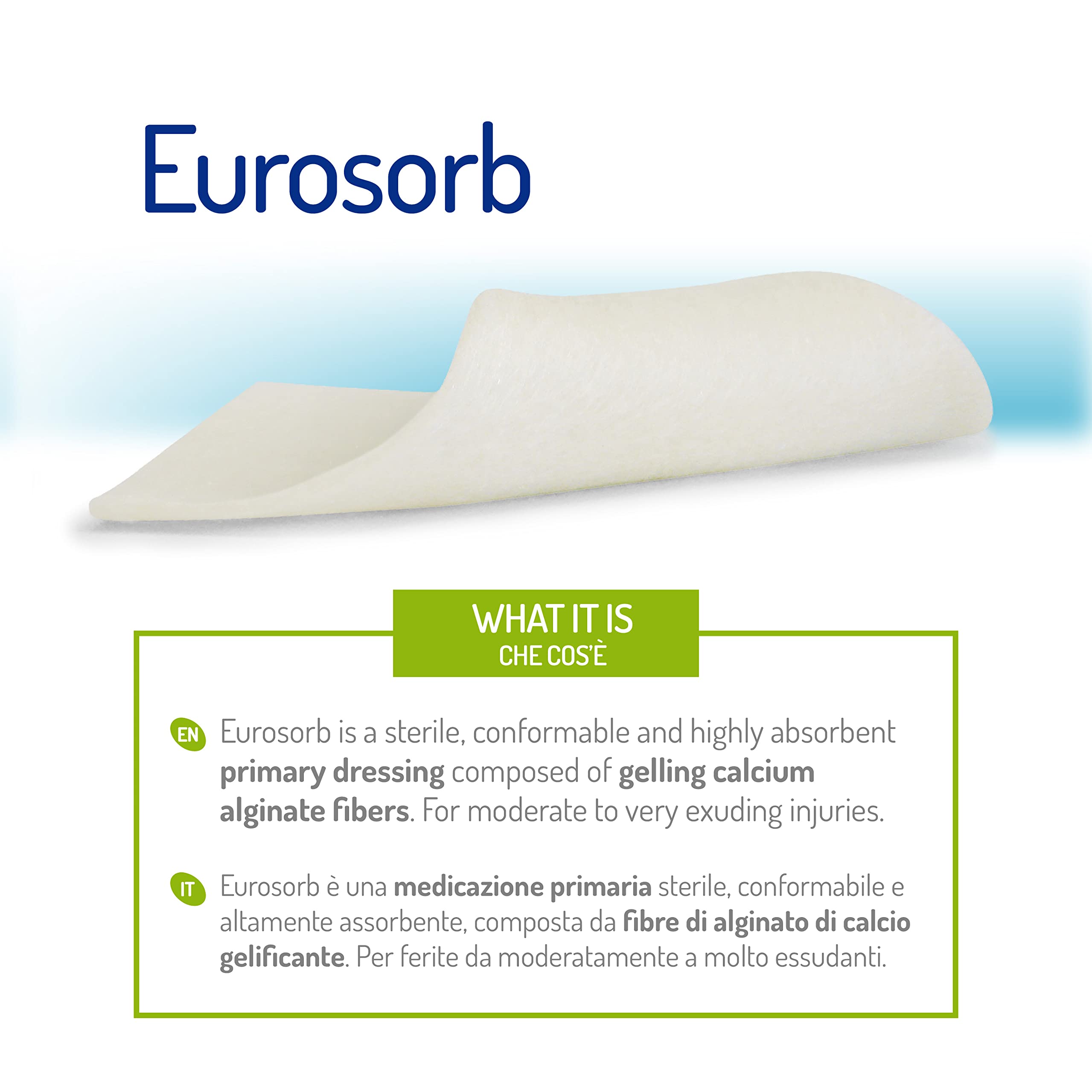 Eurosorb 4 x 8 Inches Ulcer Wound Dressing β High Integrity Calcium Alginate Fibers, Sterile Soft and Highly Absorbent Dressing β 5 Pieces