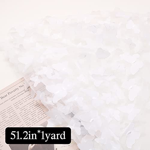 URROMA Embroidery Butterfly Lace Fabric, 3D Butterfly Lace Fabric Mesh Tulle lace for DIY Wedding Dress Costume Accessories Veil Home Decor (White, 1 Yard)