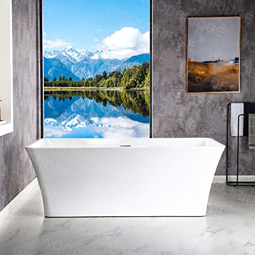 WOODBRIDGE 67" Acrylic Freestanding Bathtub Contemporary Soaking White Tub with Brushed Nickel Overflow and Drain,BTS1609 -B/N-Drain &O