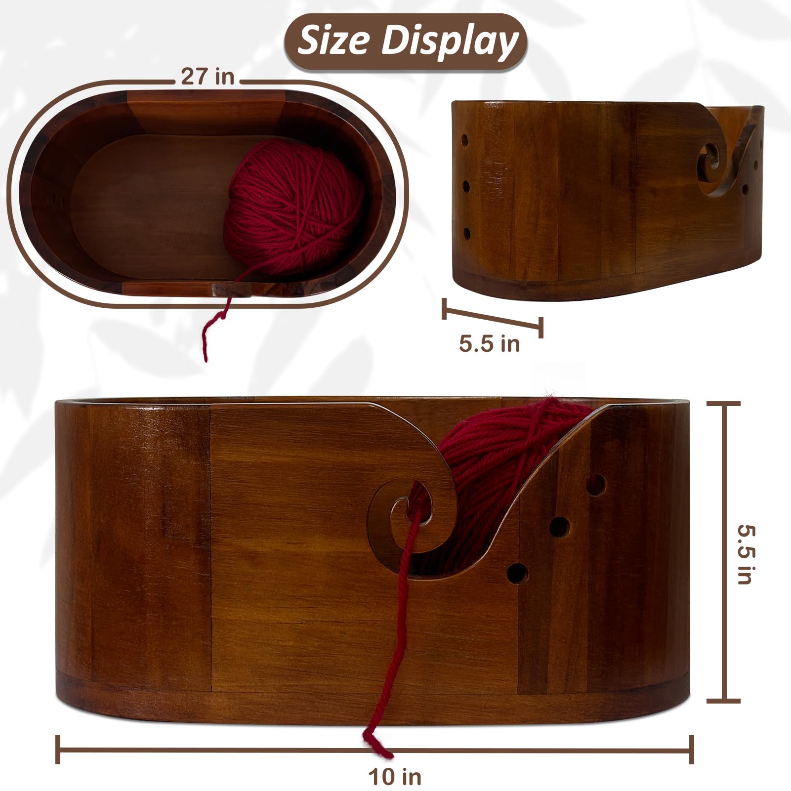 VPF Large Yarn Bowl,Knitting Yarn Bowl Portable, Wood Yarn Bowl Holder Swirl Design,Wool Yarn Storage Crochet Bowl Organizer for DIY Knitting Crocheting
