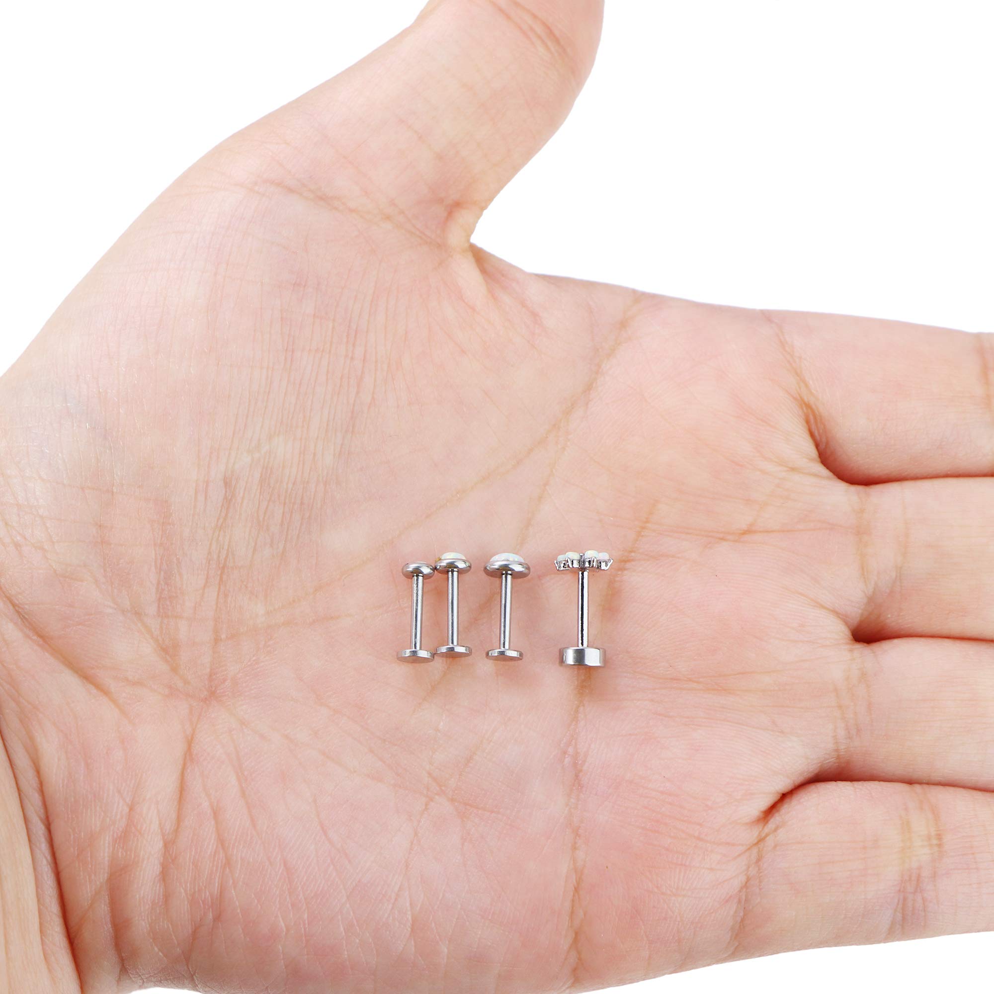 FIBO STEEL 4 Pcs 16G Stainless Steel Cartilage Stud Earrings for Women Opal Targus Helix Daith Conch Ear Piercing Jewelry 6mm