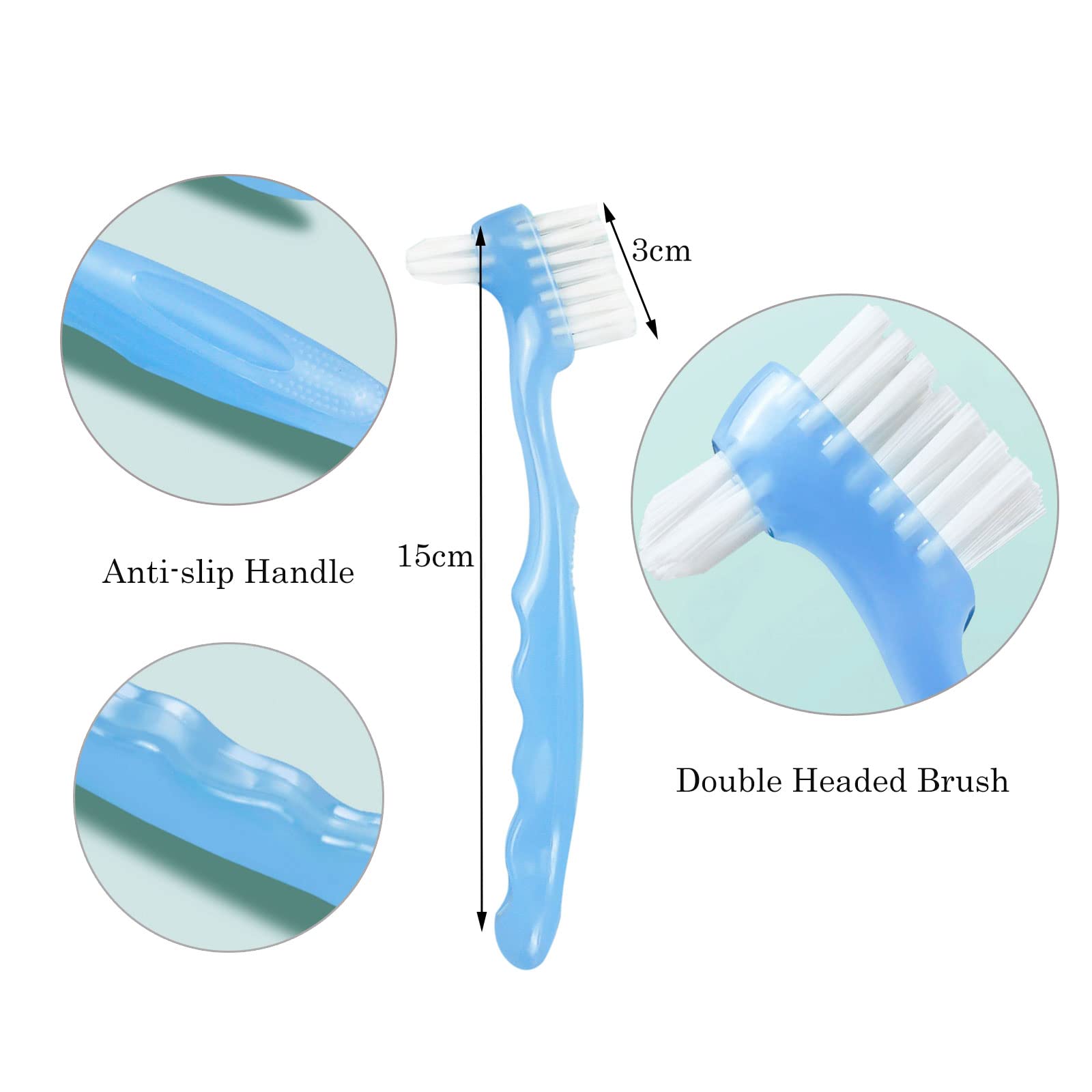 EvaGO 4 Pcs Denture Cleaning Brush with Multi-Layered Bristles and Ergonomic Rubber Handle Portable Denture Brush Double Sided Brush for False Teeth Cleaning(4c)