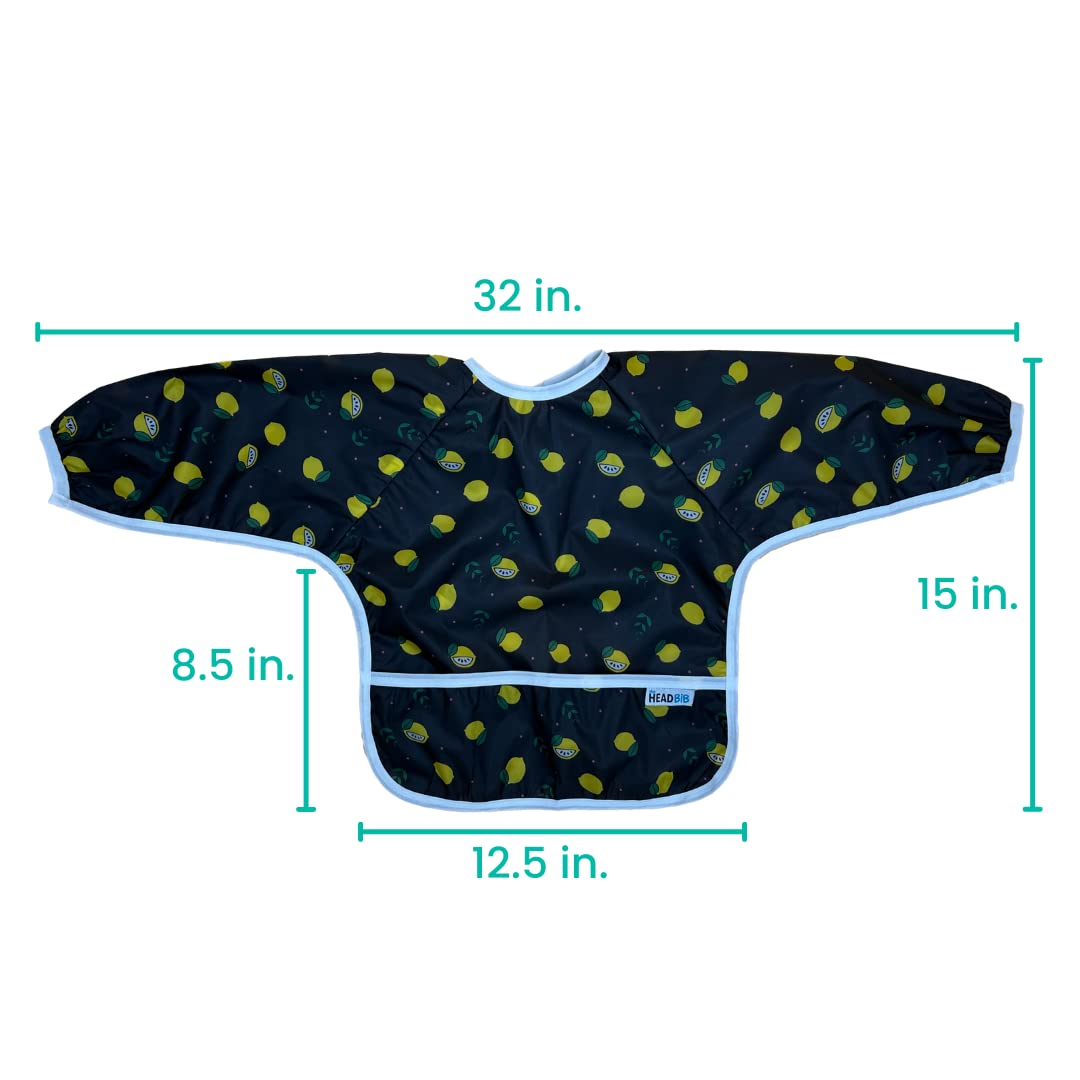 HEADBIB – First Ever Head Bib, Protects Little One’s Hair During Mealtime & Playtime, Waterproof Fabric, For Baby & Toddler (Lemon w/SleeveBiB, Medium (9-12 Months))