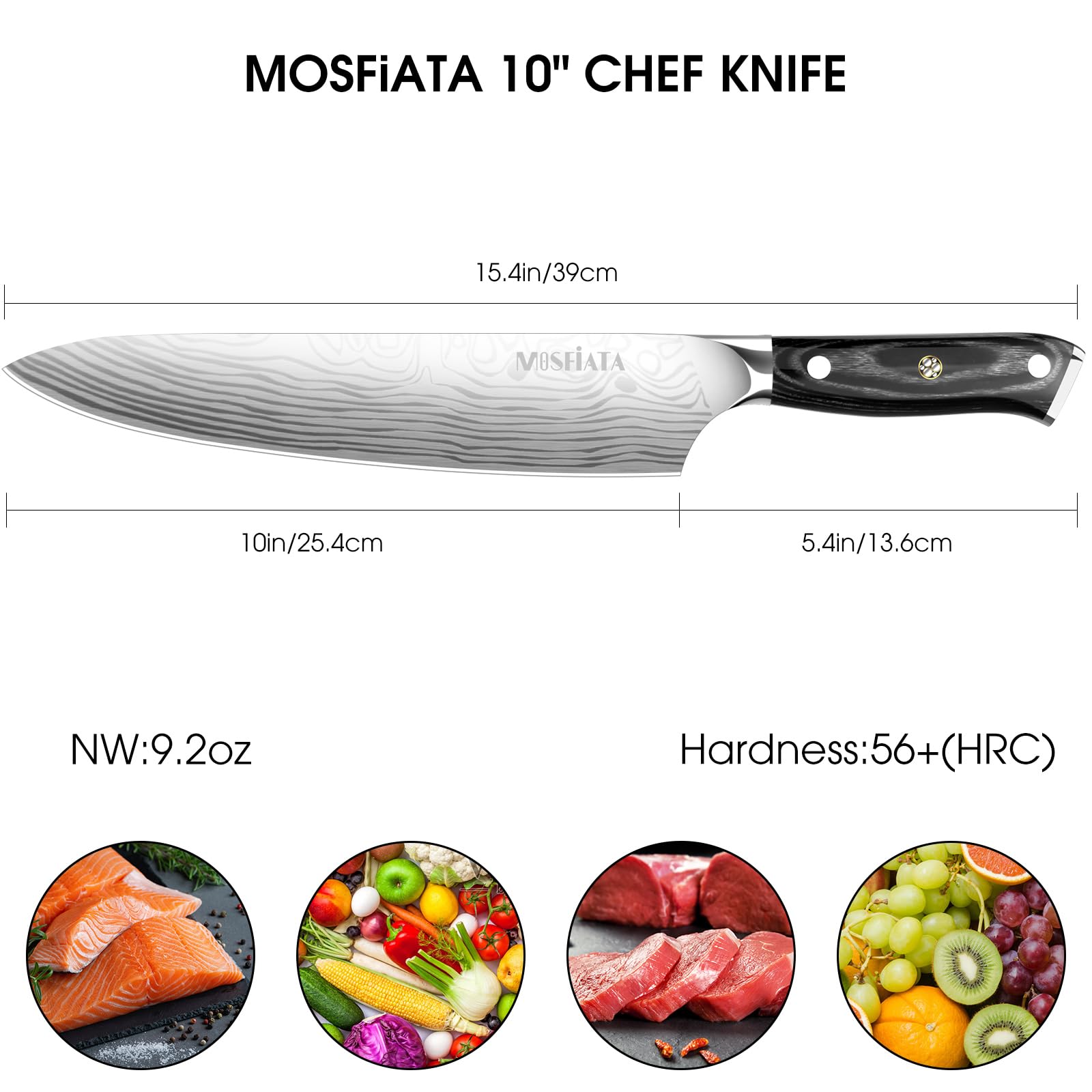 MOSFiATA 10" Super Sharp Professional Chef's Knife,German High Carbon Stainless Steel EN1.4116 with Micarta Handle and Gift Box