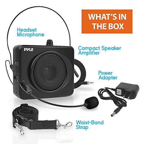 PYLE-PRO Portable Waist-Band PA Speaker System - Compact Voice Amplifier and Headset Microphone Set with Built-in Rechargeable Battery, MP3/USB Playback, AUX, Power Adapter, Strap, Belt Clip PWMA60UB