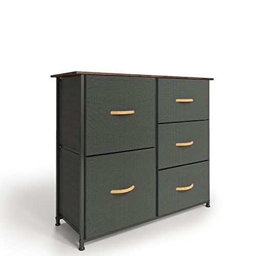 MAXCBD Nightstand Bedside Table Drawer Cabinet 5-Drawers Dresser Storage Closet Durable 5 Removable Fabric Wide Bamboo Shelves Crafted with A Wooden Tabletop and Metal Frame Storage Tower Dresser