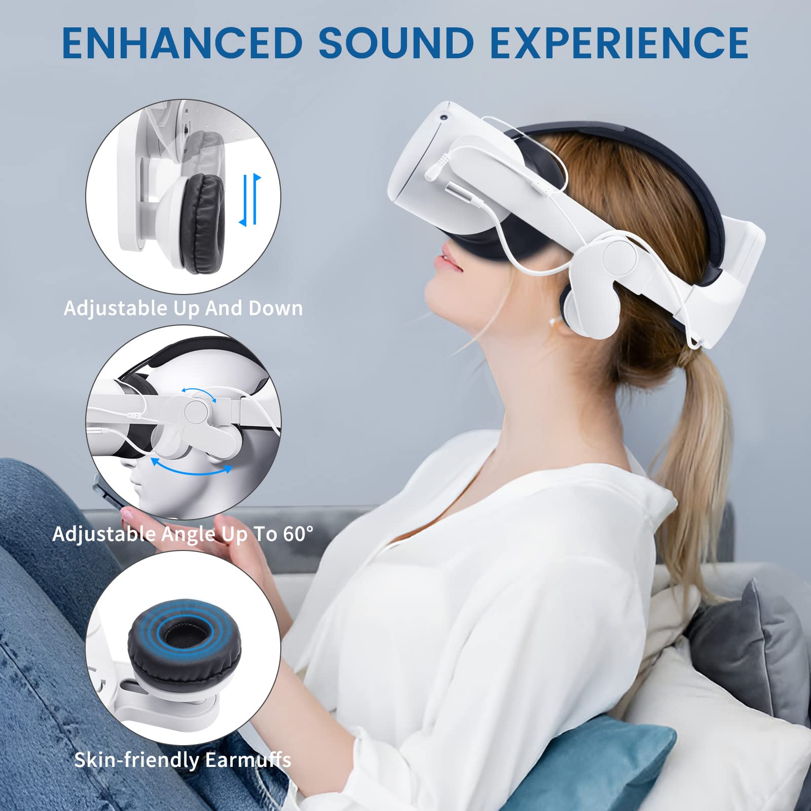 Headphone Head Strap with Battery for Oculus/Meta Quest 2,M3 Plus On-Ear Audio Elite Strap with 8000mAh Battery Pack,Extend Playtime & Enhanced Sound Effects & Balance Weight Design