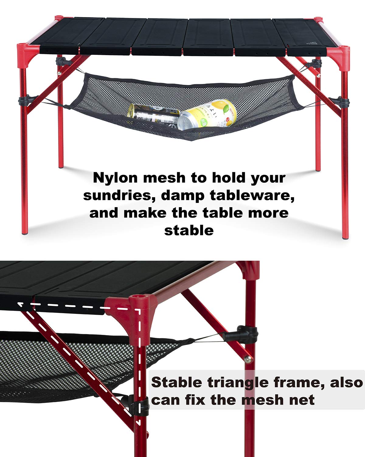 iClimb Extendable Folding Table Large Tabletop Area Ultralight Compact with Hollow Out Tabletop for Camping Backpacking Beach Concert BBQ Party, Three Size (Black - XL + Hanger)