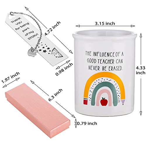 Hereman's Teacher Appreciation Gift Sets -Basket for Women, Back to School Gift, Christmas 12oz Wine Tumbler, Bookmarks, Ceramic Pen Holder, Pouch Bag, Rose Gold