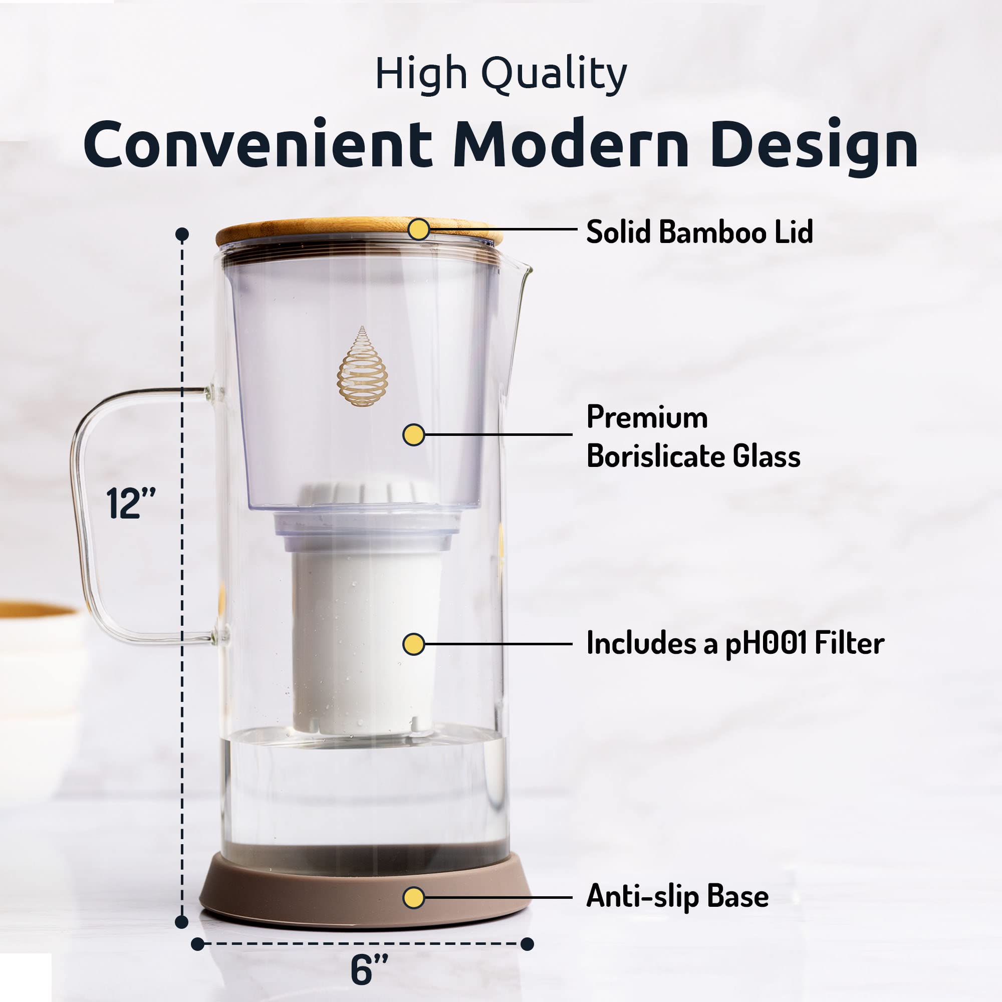 Invigorated Water pH Restore Glass Alkaline Water Pitcher - Plus PH001 3 Pack Replacement Filters + 1Pk PH002 UF Membrane Filter Bundle