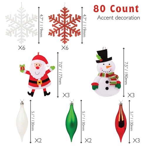Every Day is Christmas Deluxe 80 Piece Set of Shatterproof Ornaments, Full Tree Ornament Set, Christmas Balls and Decorations (Gold-Silver)
