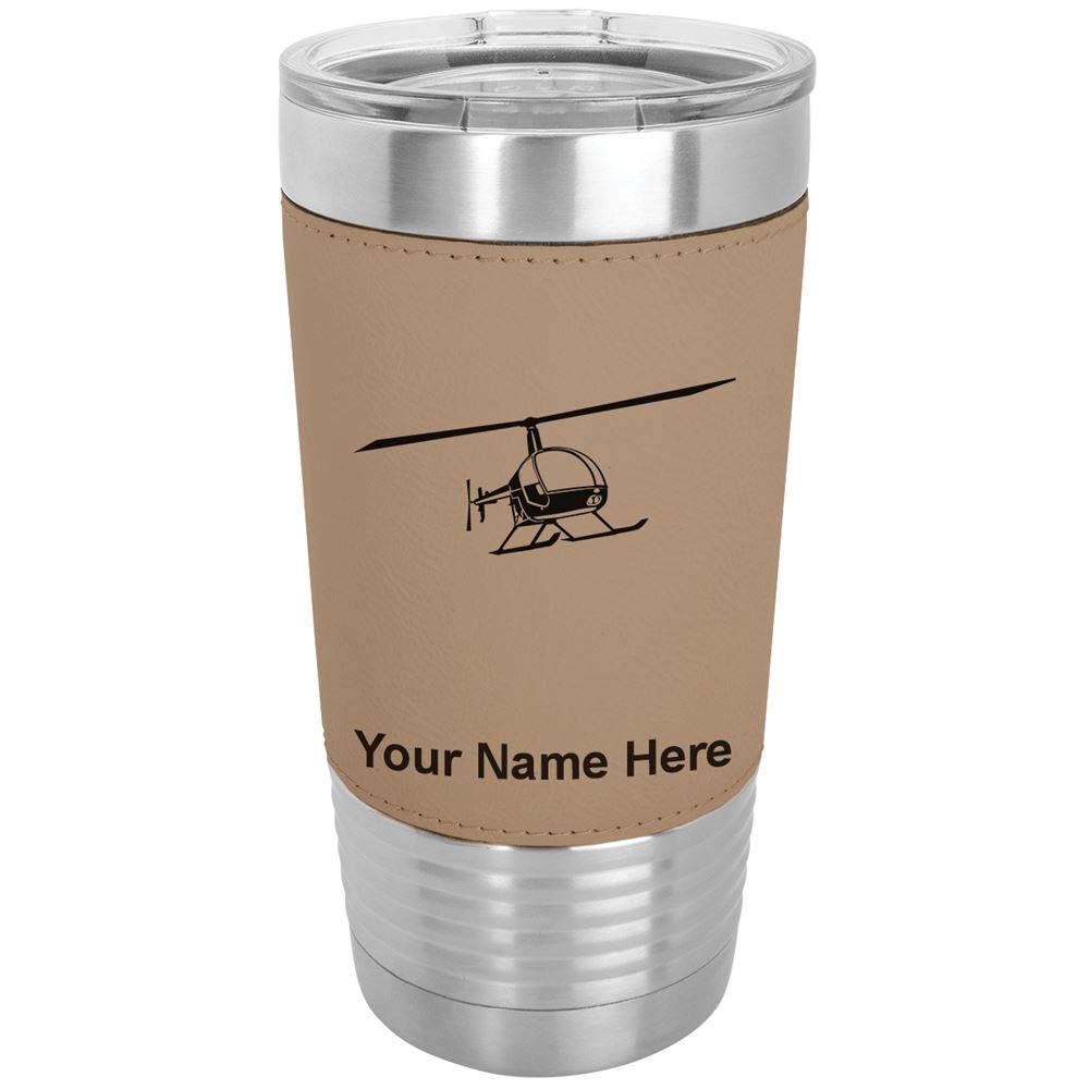 LaserGram 20oz Vacuum Insulated Tumbler Mug, Helicopter 2, Personalized Engraving Included (Faux Leather, Light Brown)
