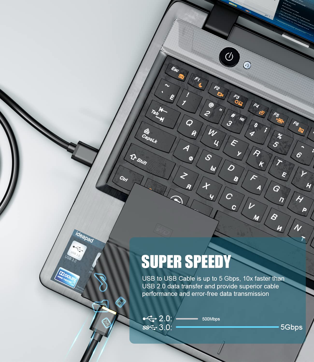 PANPEO USB 3.0 Cable 6.6ft, USB to USB Cable/Male to Male USB Cable/Super Speed A Male to A Male - Gold Plated Plug