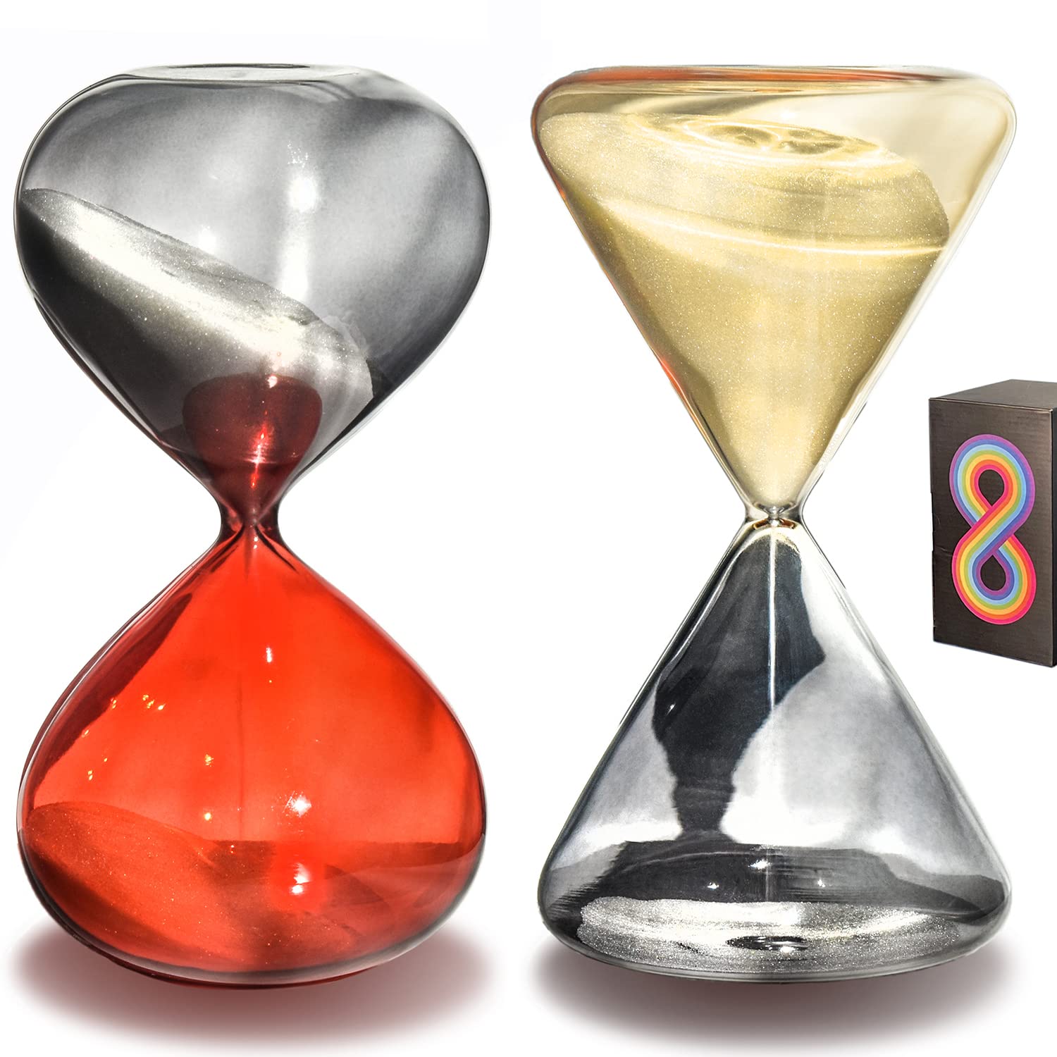 Hourglass Sand Timer Hour Glass with Sand 60 Minute Sand Timers & Hour Glasses 30 Minutes Hourglass Timer Decor Clock Sand Clock Set of 2,Hour Glasses Decorative Sand Watch for Yoga,Kitchen Timer