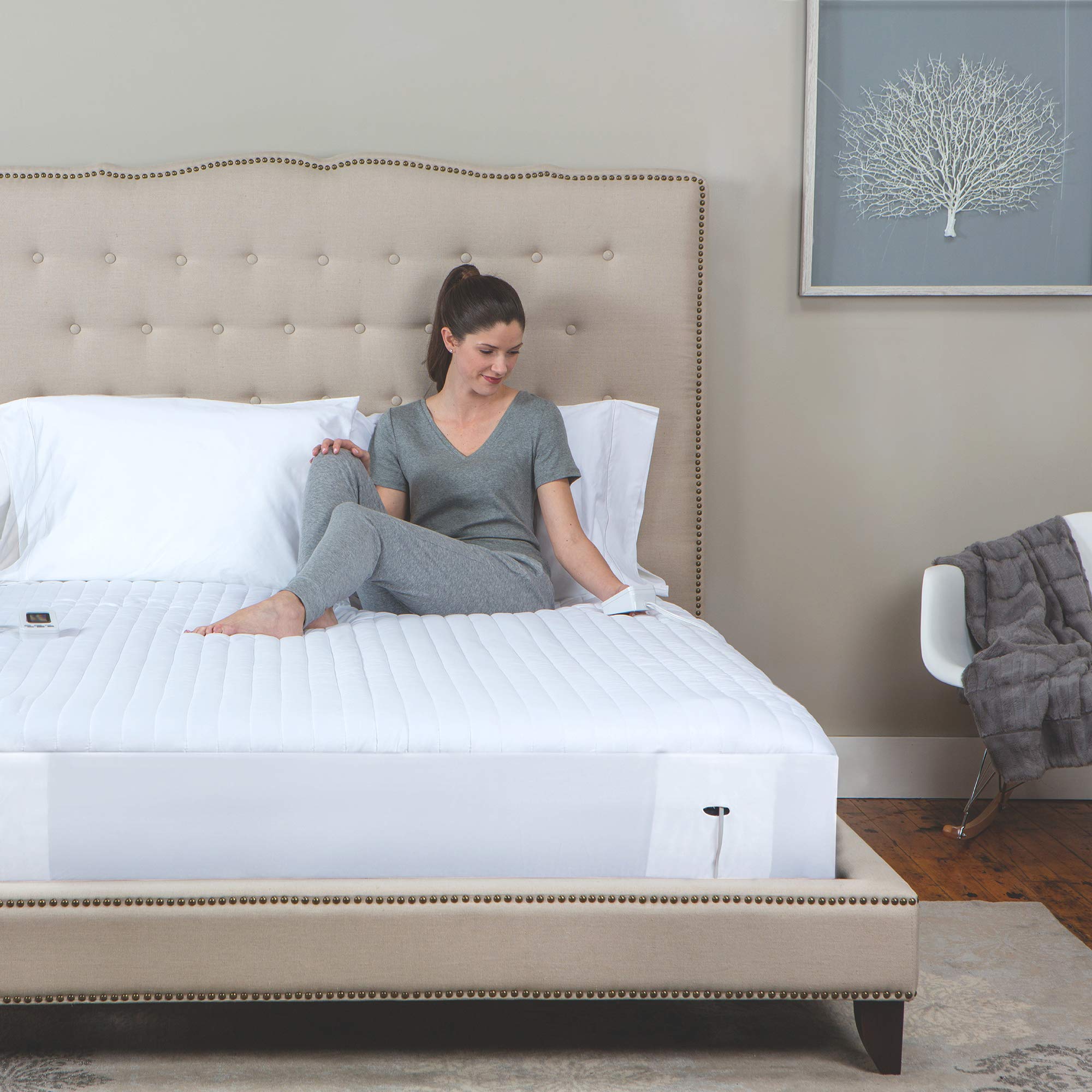 SensorPedic Warming Two Digital Controllers Electric Mattress Pad, King, White