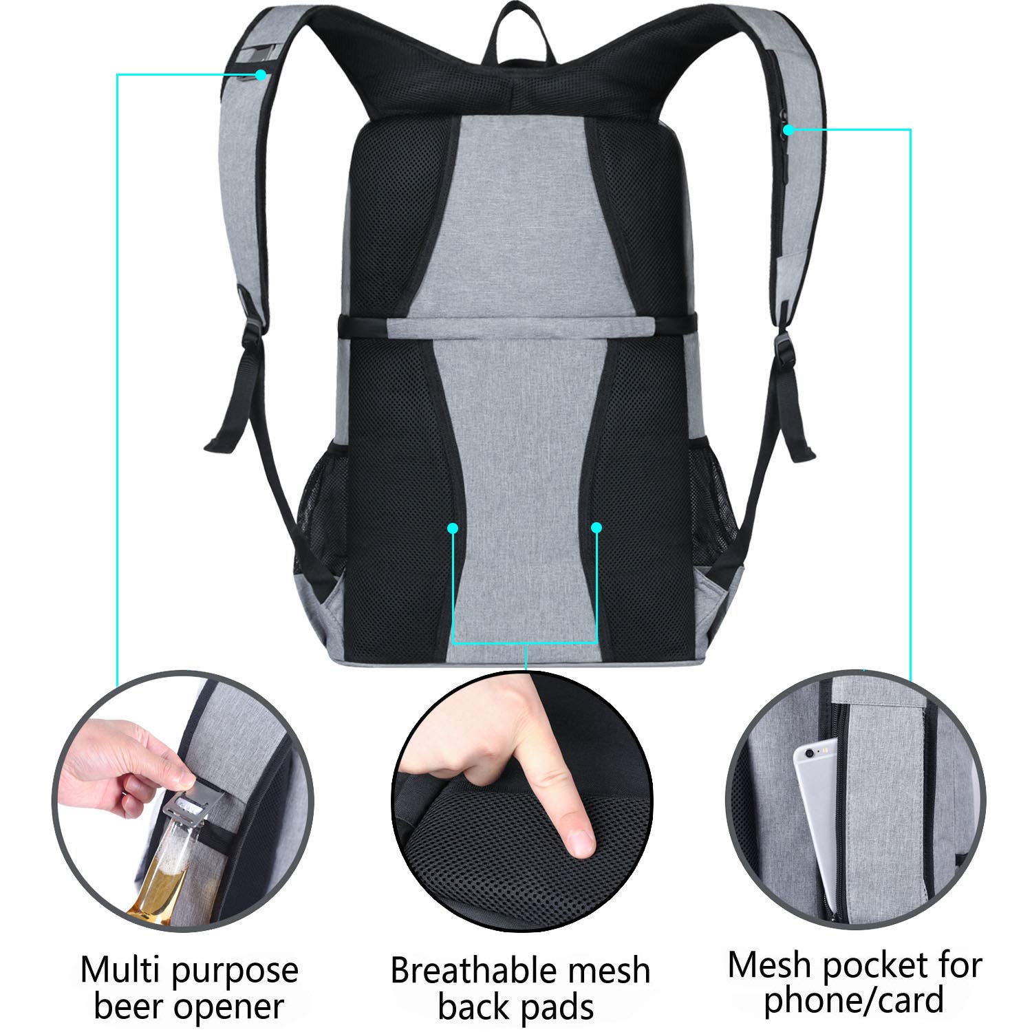 FORICH Backpack Cooler Leakproof Insulated Waterproof Backpack Cooler Bag, Lightweight Soft Beach Cooler Backpack for Men Women to Work Lunch Picnics Camping Hiking, 30 Cans