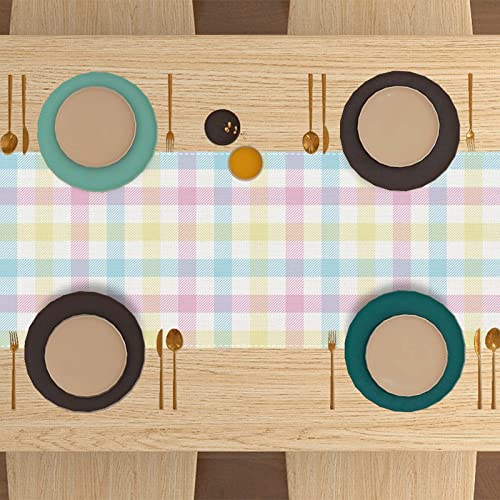 Linen Buffalo Check Plaid Spring Table Runner 72 Inches Long Farmhouse Spring Summer Easter Table Decoration for Home Kitchen Dining Room
