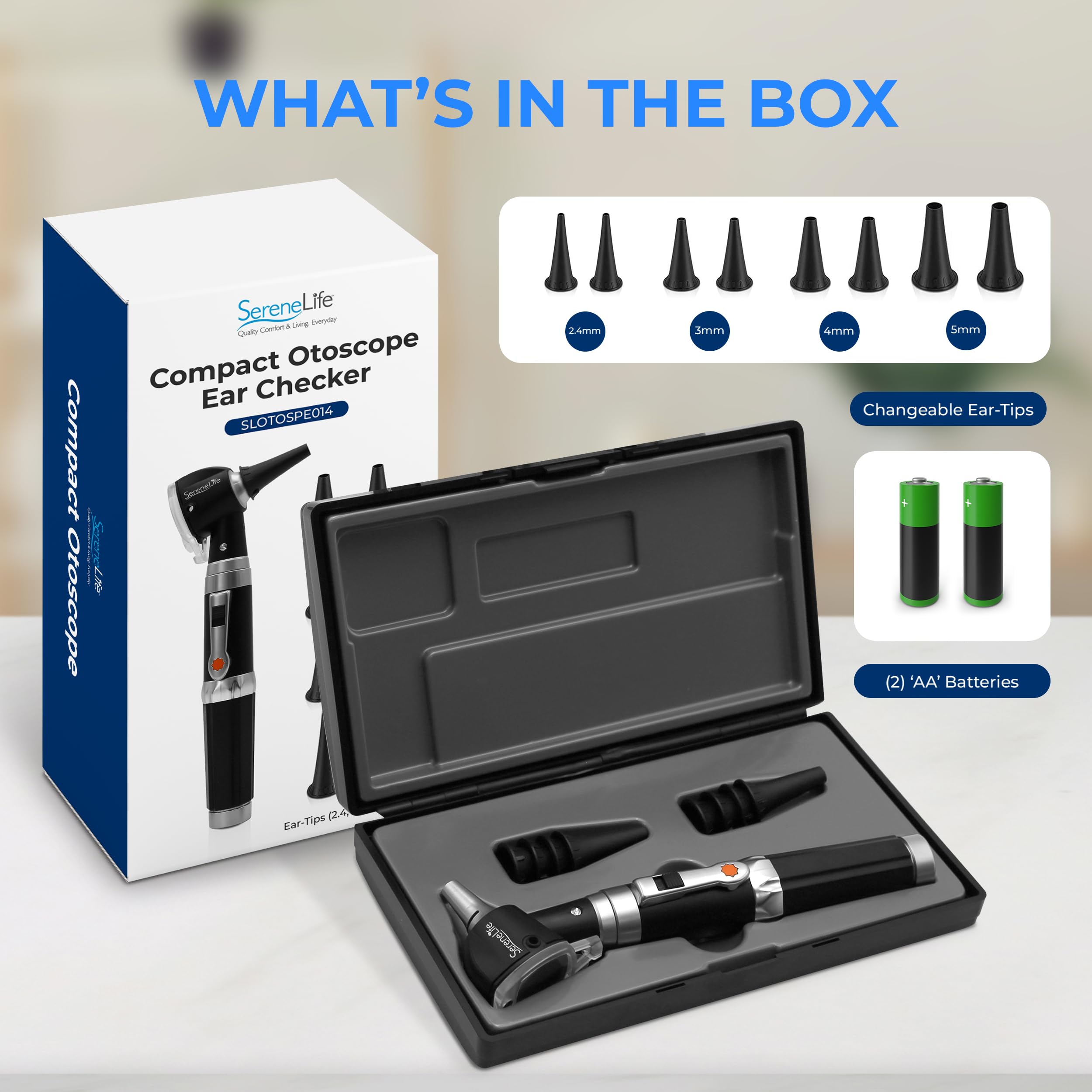 SereneLife Fiber Optic Otoscope/Auriscope | Home Ear Inspection Tool DIY, 3X Magnification, Bright LED, Includes Reusable Ear Tips, Travel Case, Battery Operated | For All Ages & Pets