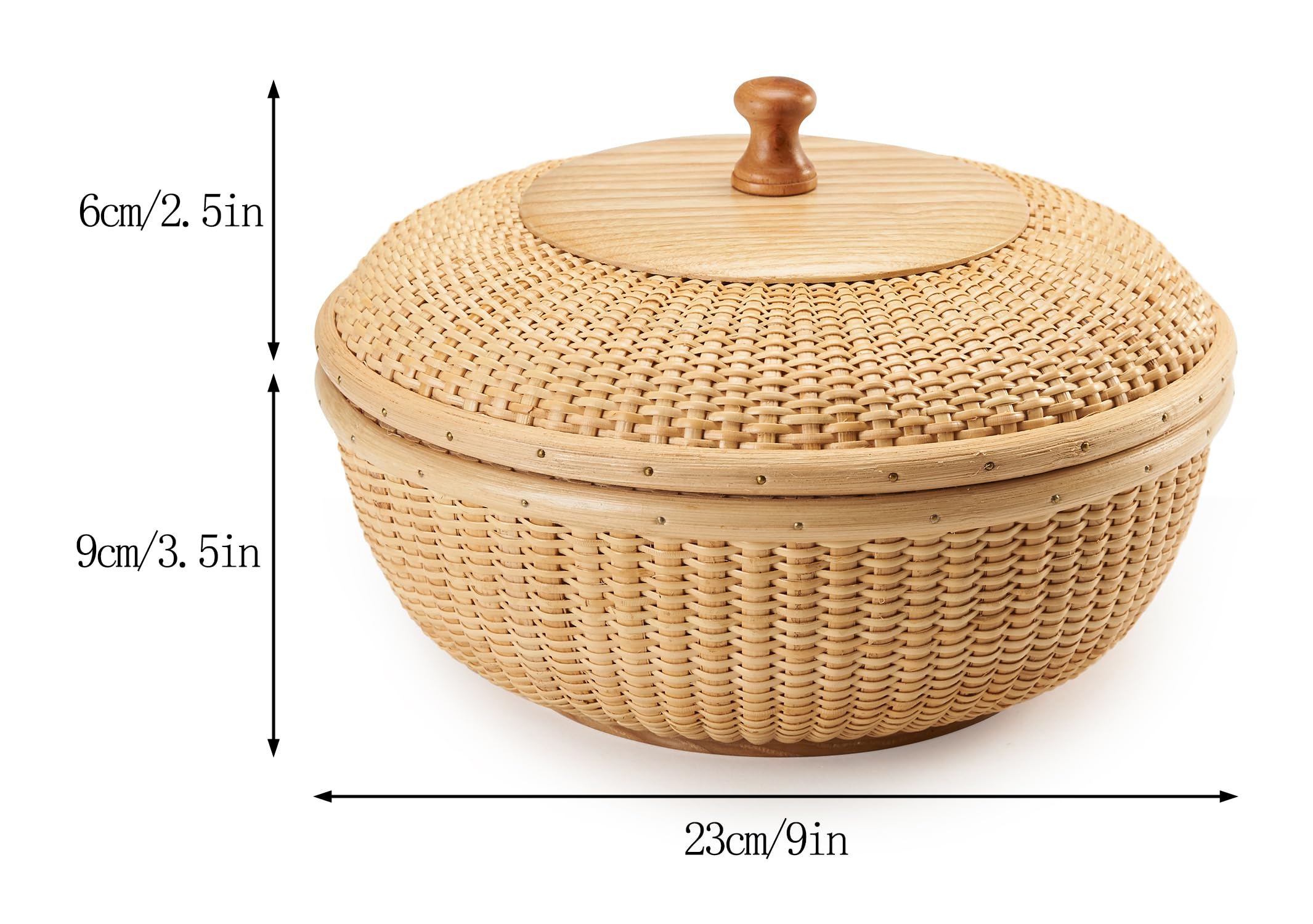 Teng Tian With Lid Nantucket Button Basket Cane-on-cane Handwoven Circular Household Basket Boxes for Shelf Home Organizer Coffee Dried Fuit Snacks Needles Thread and All