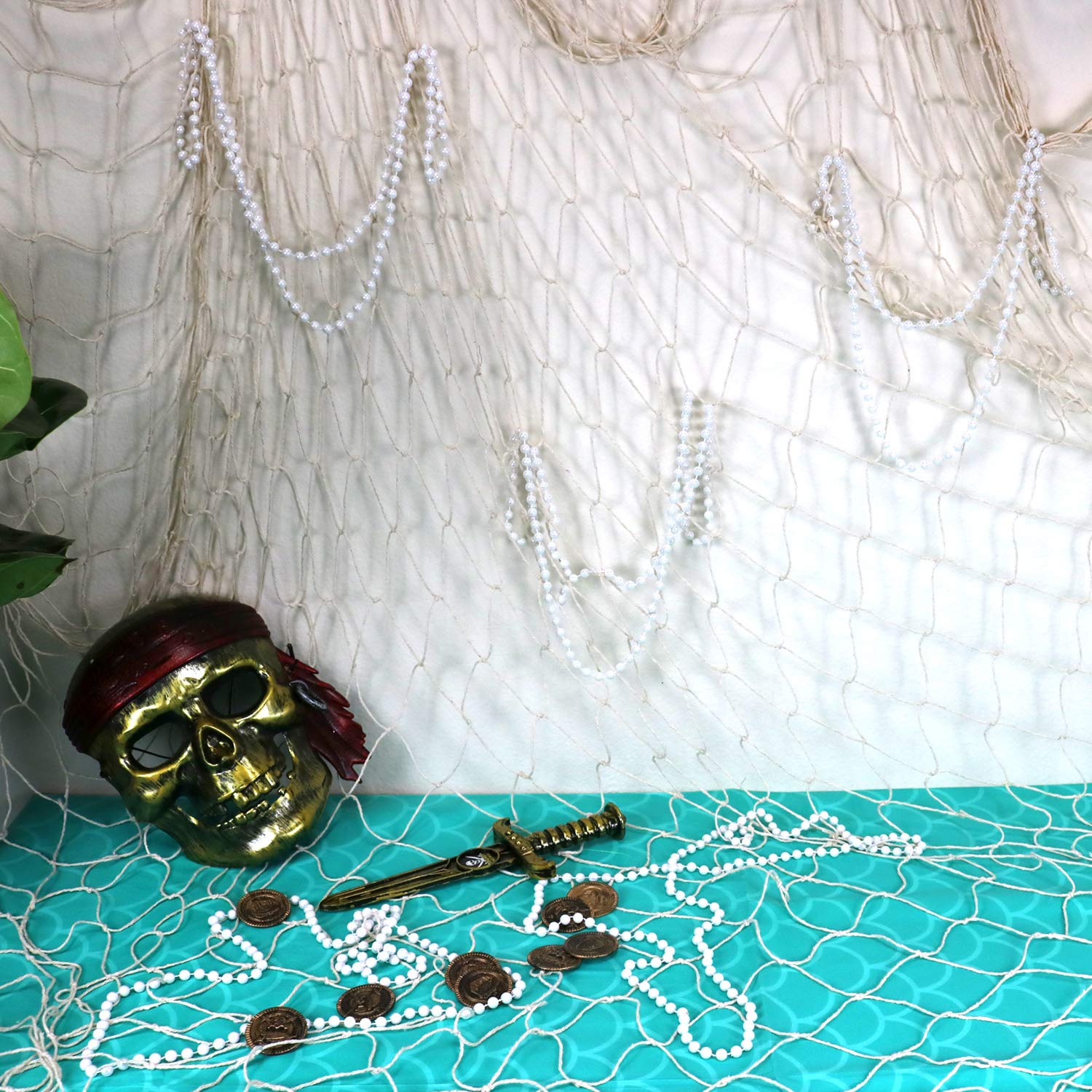 GIFTEXPRESS 2pc Cotton Natural Fish Net Decoration for Hawaiian Party, Pirate Party, Mediterranean, Fishman, Nautical, Mermaid, Fishnet and Beach Party Accessories Décor,
